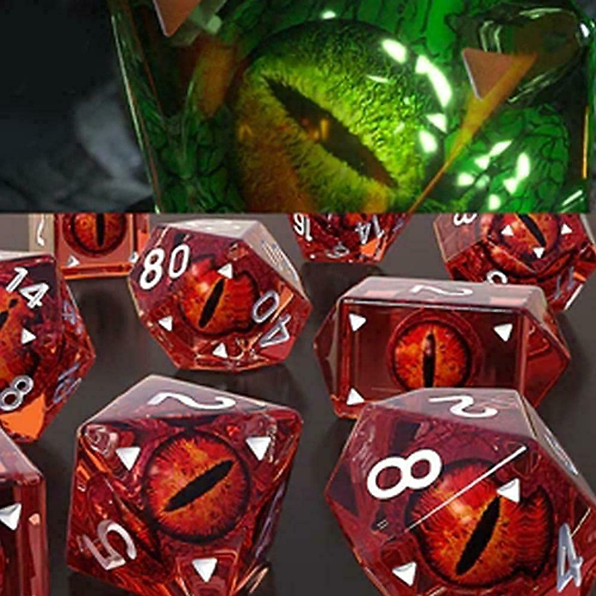 Dragon Eye Dice - The Chromatic Dragon Collection,Mini Crystal Dice，Resin Dragon Eye Dice Set,Colorful Polygonal Dice,Shinny Polyhedral Dice Set Filled With Eyeball,For Role Playing Dice Games (White)