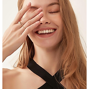 TIGRADE 1.5mm 14K Gold Plated Stacking Rings for Women Fashion Knuckle Thin Gold Ring Marquise & Round Cubic Zirconia Statement Ring Size 3-13, 3PCS, Size 7