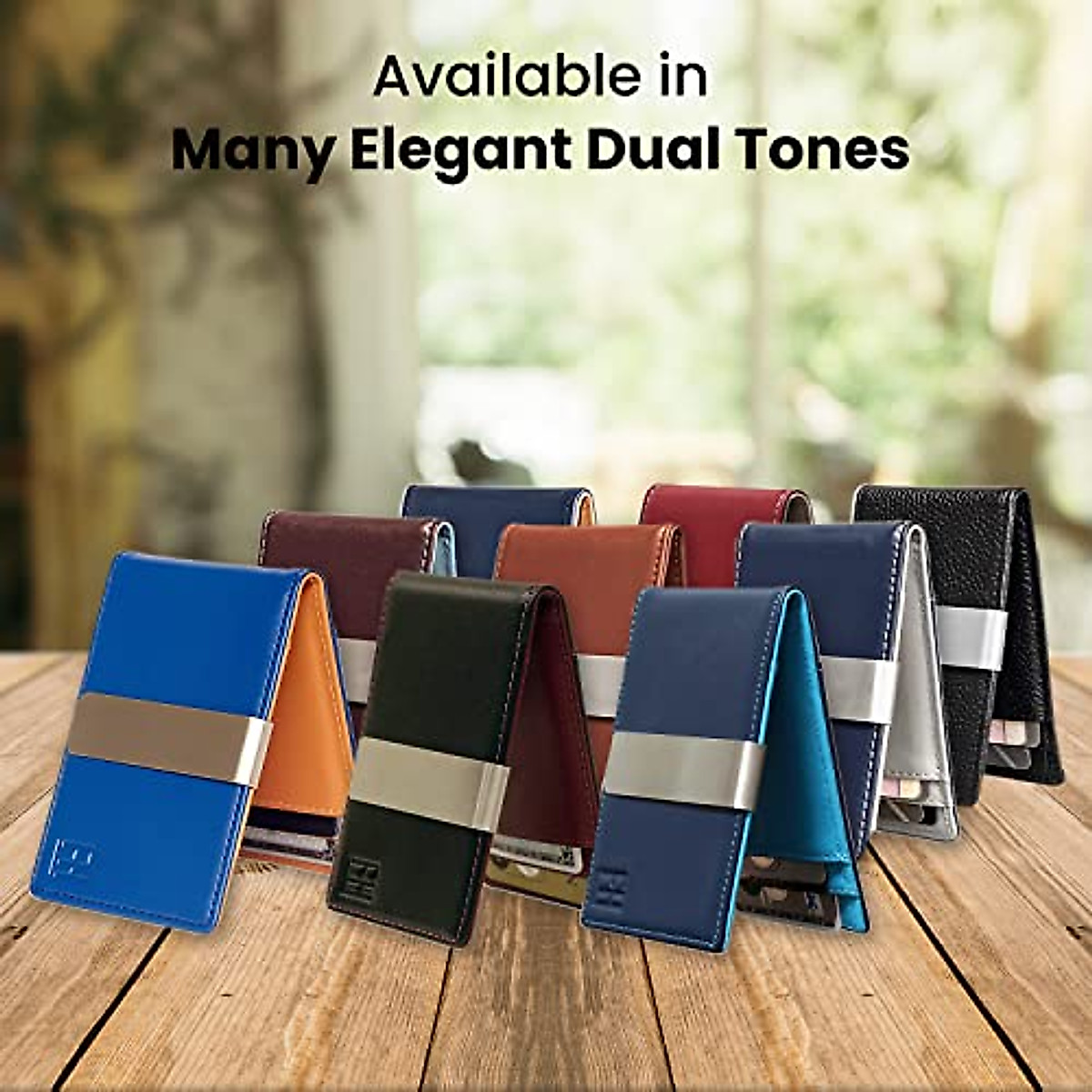 Forrest & Harold F&H Minimalist Men's Wallet RFID Blocking Wallet, Slim Leather Wallet Money Metal Clip Holds 8 Cards, Back and Front Pocket Wallets, Charcoal/Rust