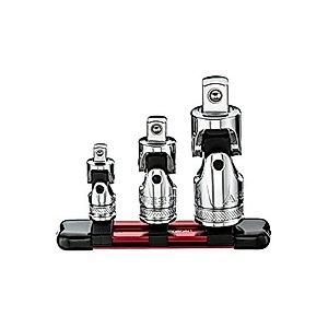 ARES 70197-3-Piece Universal Joint Socket Set - Includes 1/4-Inch, 3/8-Inch, and 1/2-Inch Drive U-Joints - Storage Rail Included