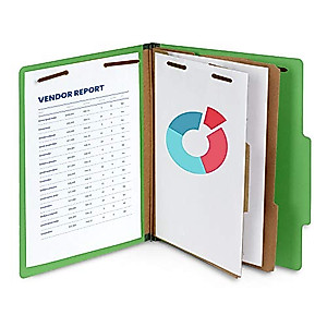 10 Green Classification Folders, 2 Divider, 2 Inch Tyvek expansions, Durable 2 Prongs Designed to Organize Standard Medical Files, Law Client Files, Office Reports, Letter Size, Green, 10 Pack