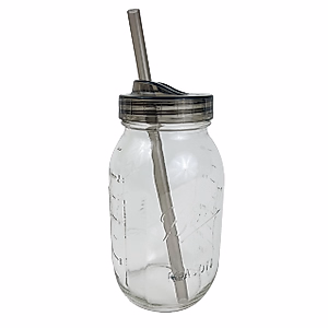 1 Ball Glass Mason Drinking Quart Jar with One Piece Sip Lid and Straw (32oz) Regular Mouth By Bear Hand 3 Piece Set 32 R/ Straw 32 R/ Straw