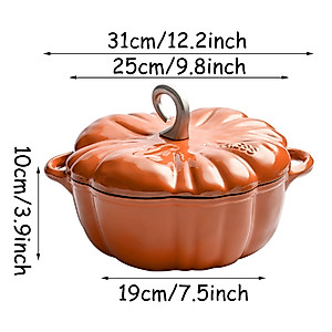 Hgjgwqh 3.8L Enameled Cast Iron Dutch Oven Pumpkin Shape Cooking Pot with Lid Non Stick Enamel Pot Stew Soup Stock Pot Casserole Nederlands Cookware Cooker Cooking for Thanksgiving Halloween,Orange