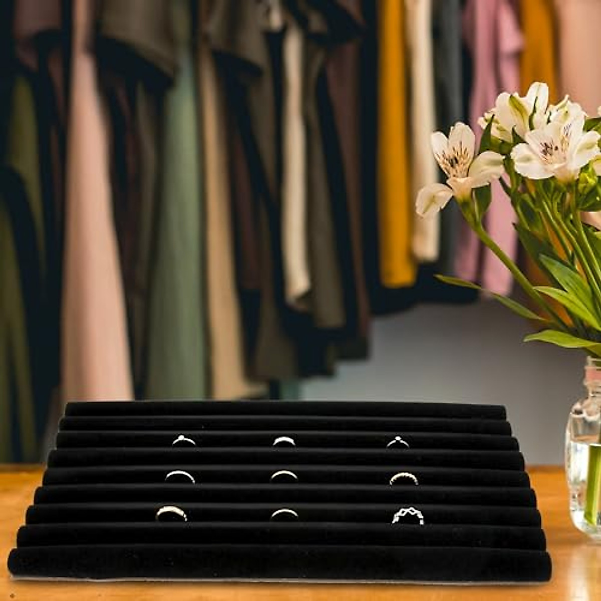 SSWBasics Large Continuous Slot Black Velvet Ring Insert - 14-1/4"L x 7-1/2"W - Holds up to 100 Rings