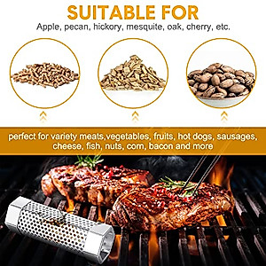 4 Pcs Pellet Smoker Tube 6 Inches Stainless Steel Perforated BBQ Wood Pellet Tube Smoker with 8 Hooks and 4 Brushes for Cold/hot Smoking Cheese, Pork, Fish, Nuts, Beef