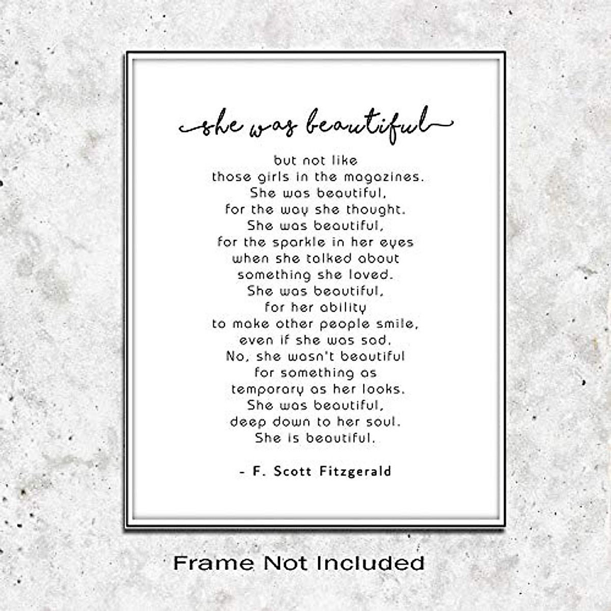 She Was Beautiful Girls Sign，Nursery Decor, Love Quote, Bedroom Decor, Inspirational Quote Prints 8 x 10 Inches Shimmer Art Paper Unframed