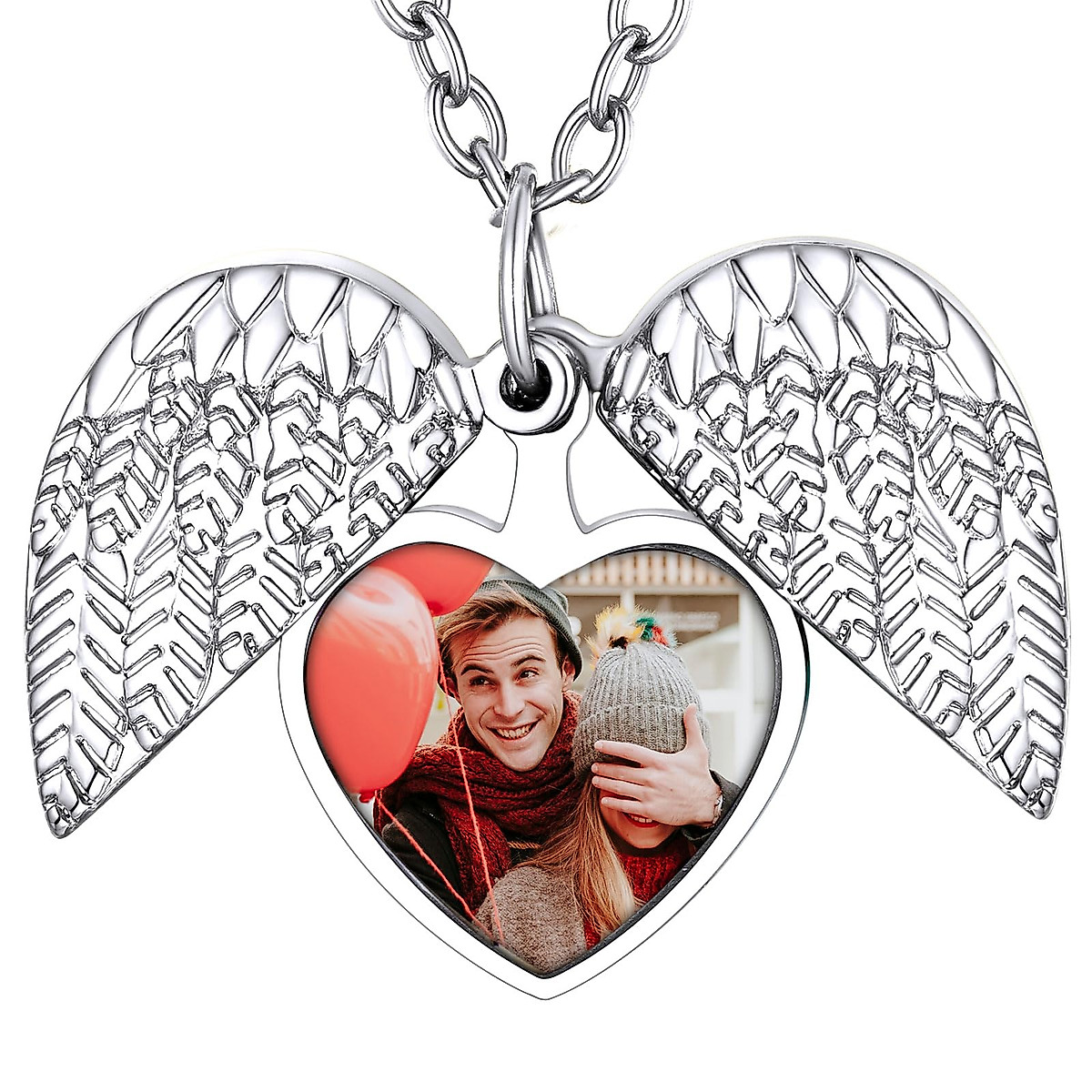 Photo Necklace Personalized Necklaces for Women Heart Locket Custom Photo Gifts Customize Necklace Angel Wing Necklace Memorial Jewelry Locket Necklace