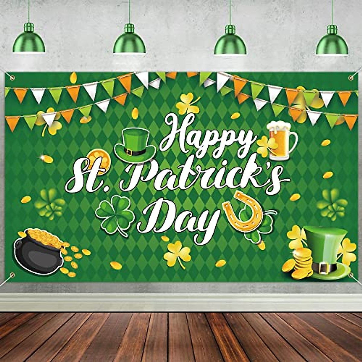 Happy St Patricks Day Banner, 70.8 x 43.3Inch St Patricks Day Decorations St Patricks Day Backdrops for Photography, Green Saint Patricks Day Banner for St Patricks Day Party Decor, Irish Party Decor