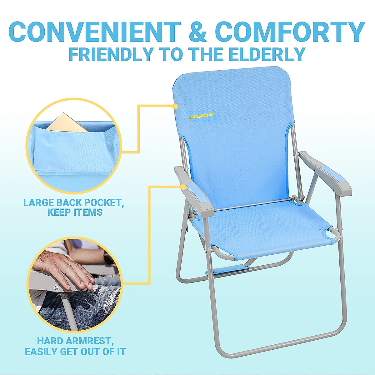 #WEJOY Folding Webbed Lawn Beach Chair,Lightweight Portable Chairs for Outside with Hard Arm