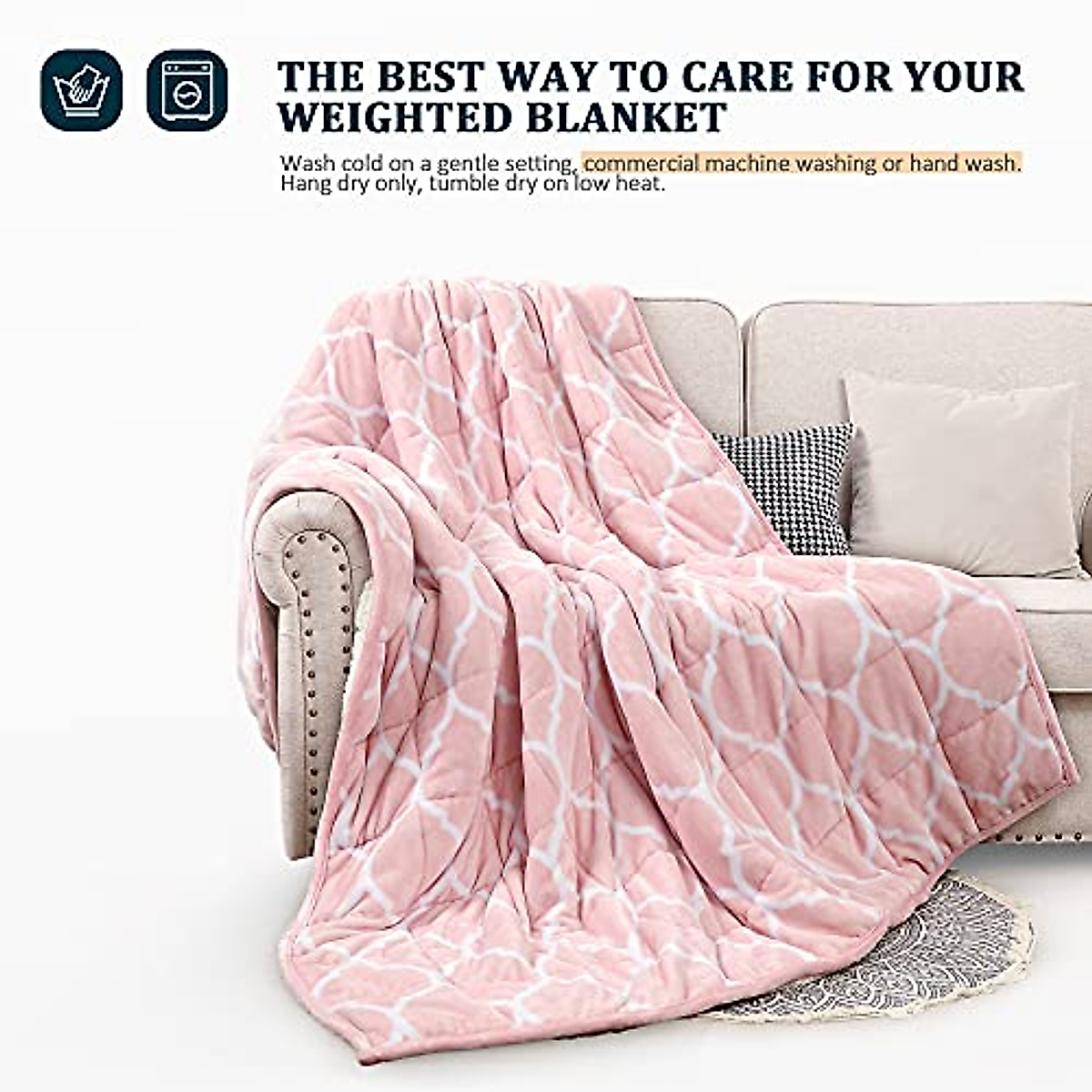 Reepow Moroccan Pink Weighted Blanket Queen Size, 60''x80'' 15lbs Weighted Blanket Throw Great for Relax and Sleeping, Super Cozy Sherpa and Warm Plush Fleece Heavy Blanket