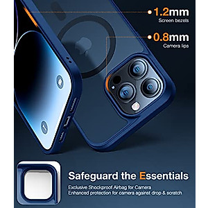 TORRAS Magnetic Guardian Designed for iPhone 14 Pro Max Case Military Grade Drop Tested Compatible with MagSafe Slim Translucent Matte Phone (6.7"), Navy Blue