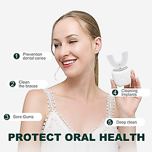 FLINEVE U Shaped Electric Toothbrush, Ultrasonic Automatic Whitening Massage Toothbrush for Adults and Elder with 3 Cleaning Modes(Color:White)