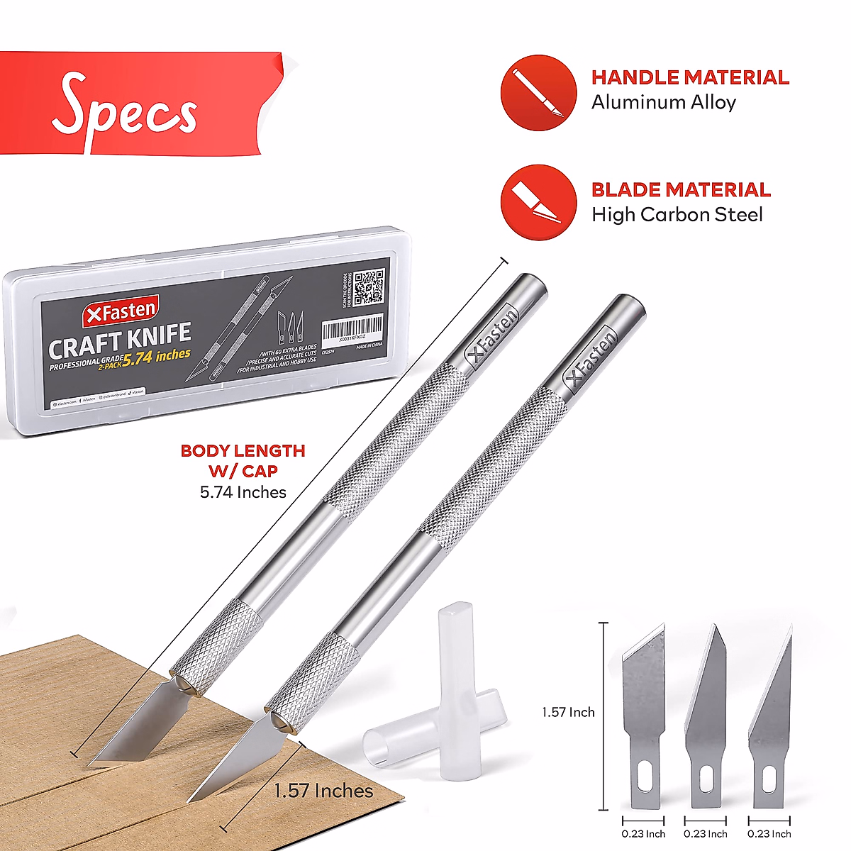 XFasten Exacto Knife Set of 2 Exacto Knives for Crafting with 60 Exacto Knife Blades | Precision Hobby Knife Set for Art Cutting Craft Knife Tool Model Knife Modeling Knife for Clay Mat Plastic, Paper