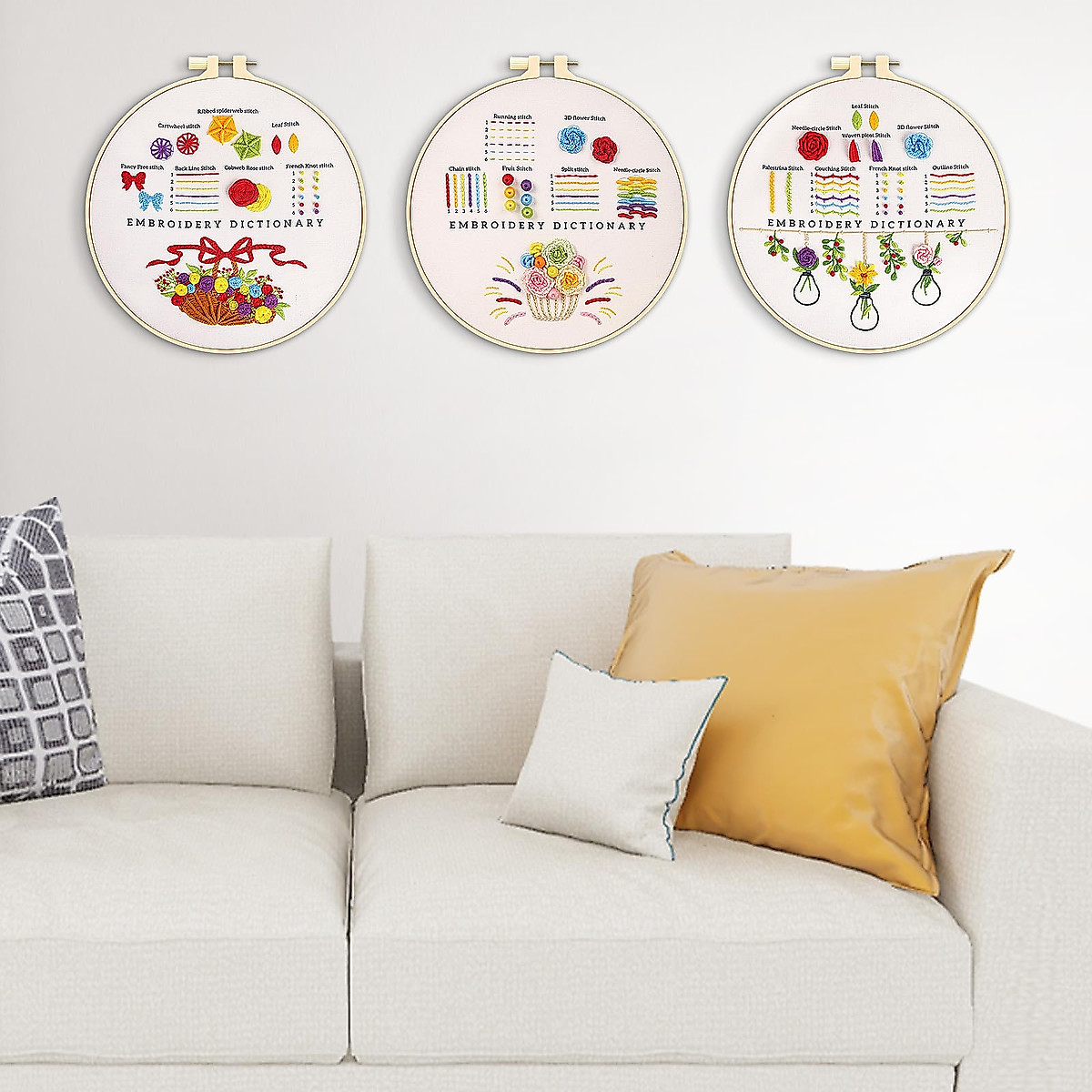 Embroidery Kit Beginners Embroidery Stitch Practice kit, chfine 3 Sets Hand Embroidery Starter Kit with 1 Hoop Learn 25 Different Stitches for Craft Lover Adult Stitch with Embroidery Skill Techniques