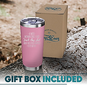 shop4ever A Wise Woman Once Said F This And She Lived Happily Ever After Engraved Insulated Stainless Steel Tumbler with Lid 20 oz. Funny Divorce Retirement Feminist Gift (Light Pink)