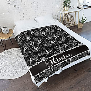 Custom Blanket Personalized Gymnastics Black Soft Fleece Throw Blanket with Name for Gifts Sofa Bed 50 X 60 inches