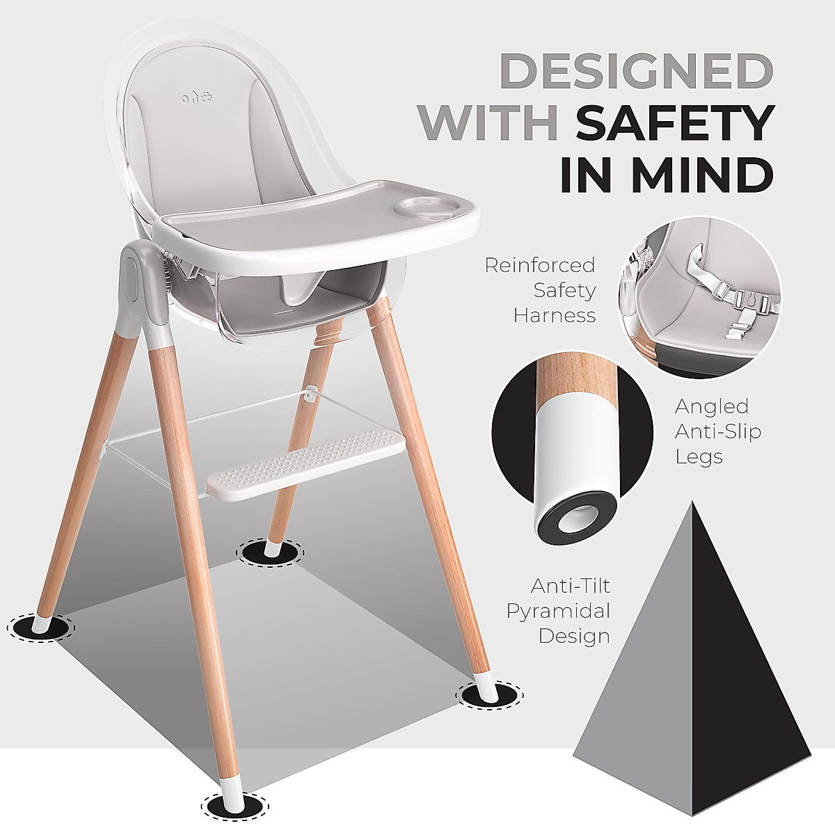 High Chair by Children Of Design Non-Reclinable 6 in 1 Baby Highchair for Babies and Toddlers, Modern Wooden, Easy to Clean, Removable Tray and Cushion