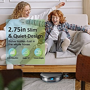 Robot Vacuum and Mop Combo, 2 in 1 Mopping Robotic Vacuum with 2000Pa Max Suction, WiFi/App/Alexa, Schedule Settings, Self-Charging, Slim, Tangle-Free, Ideal for Hard Floor, Pet Hair and Carpet