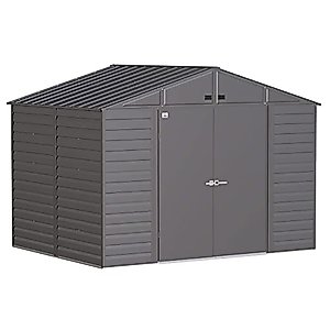 Arrow Select 10' x 8' Outdoor Lockable Steel Storage Shed Building, Charcoal
