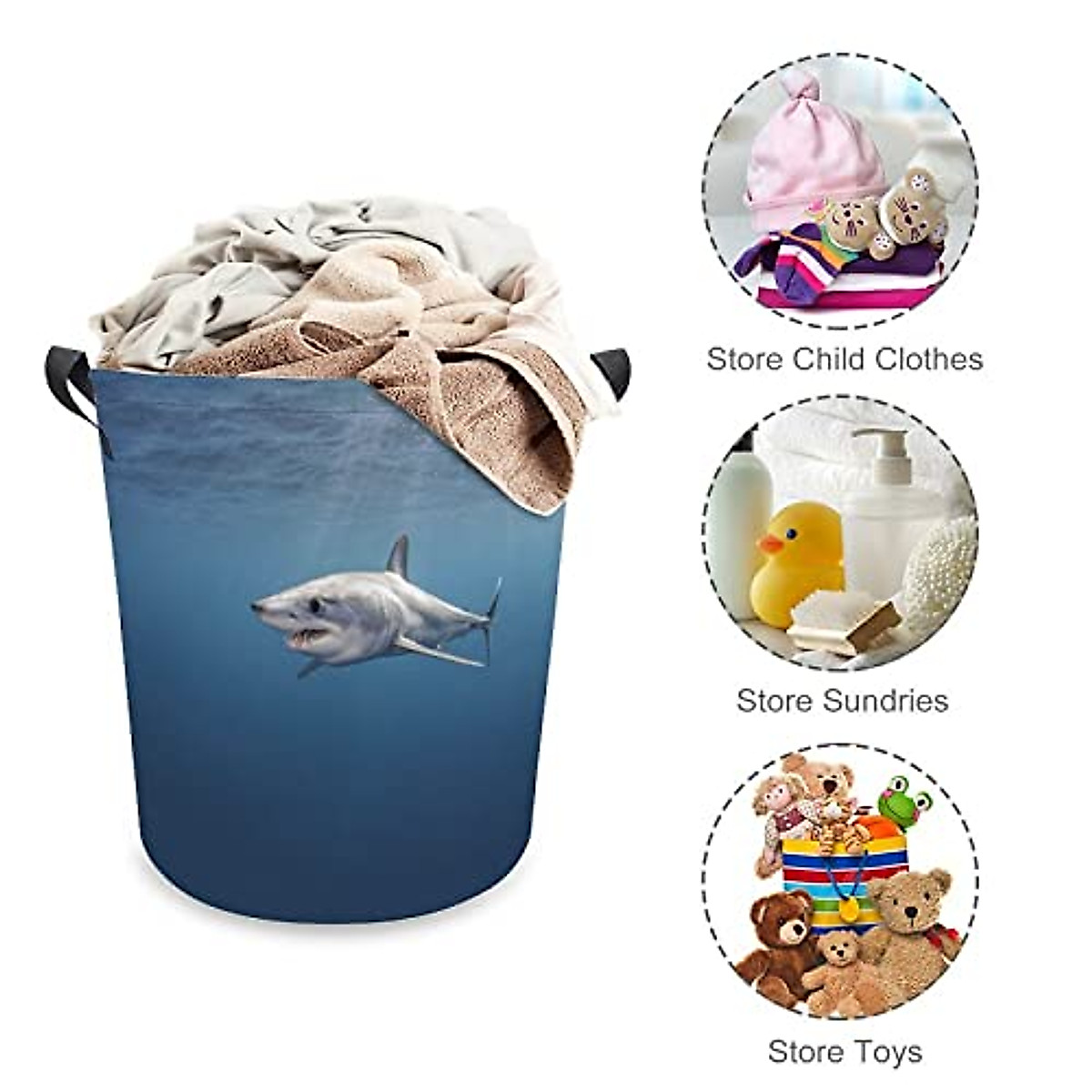 Shortfin Shark Under The Sea Large Laundry Basket Hamper Bag Washing with Handles for College Dorm Portable