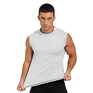 Hedmy Men's Sleeveless T-Shirt Basic Mock Turtleneck Slim Fit Undershirt Pullover Thermal Tank Tops White X-Large