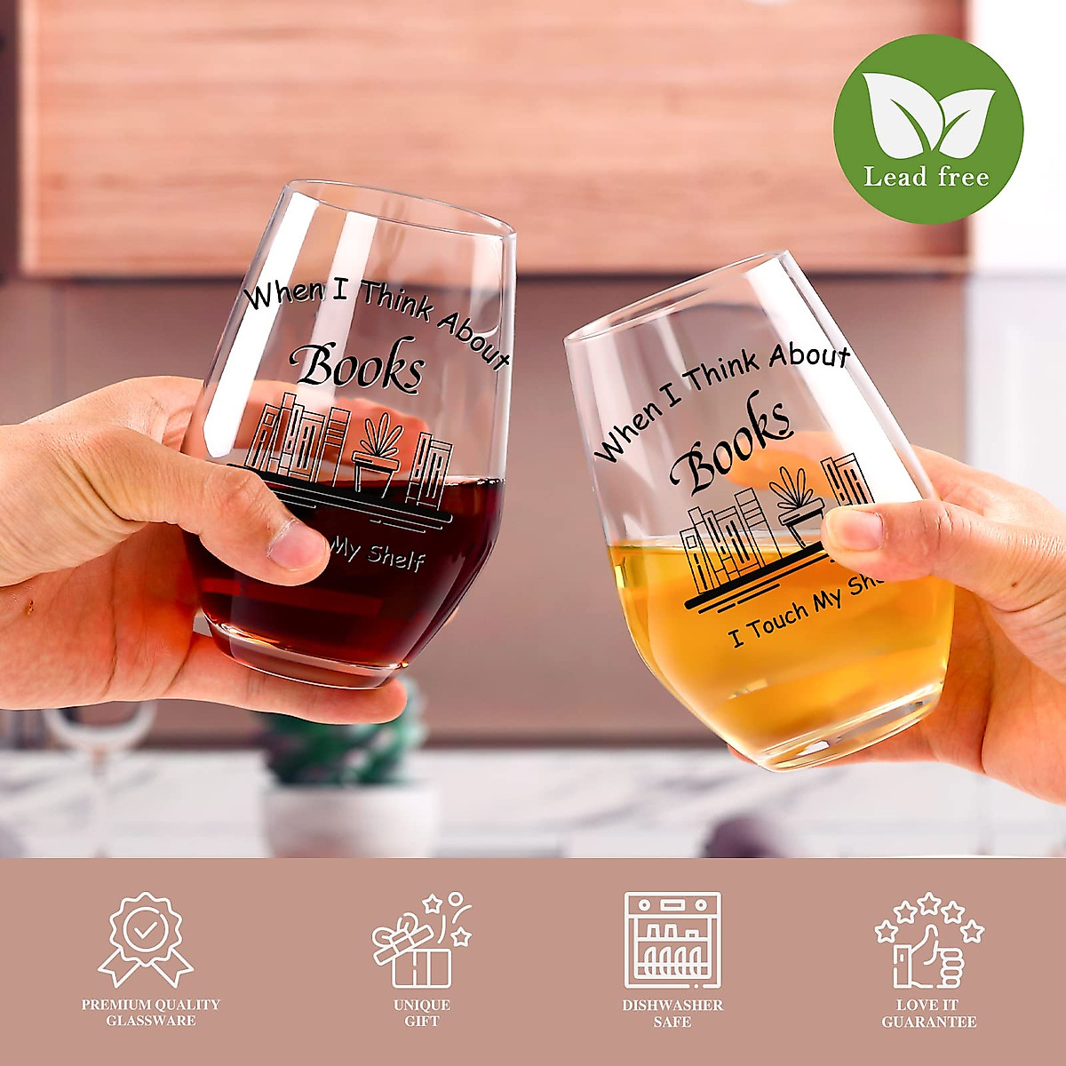 Physkoa Gifts for book lovers,Funny Book Club Stemless Wine Glass Gifts for Reader Lovers, Librarian,Teacher, Nerd Gift Idea, Inspirational Birthday Gifts for Friends-Large 18.5 oz