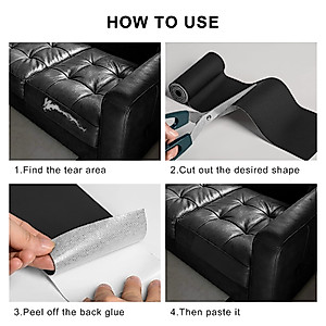 YAFLC Leather Repair Patch for Furniture, 4" x 63" Self Adhesive Leather Repair Kit Vinyl Repair Tape for Car Seat Sofa Jackets Couches Chair Black
