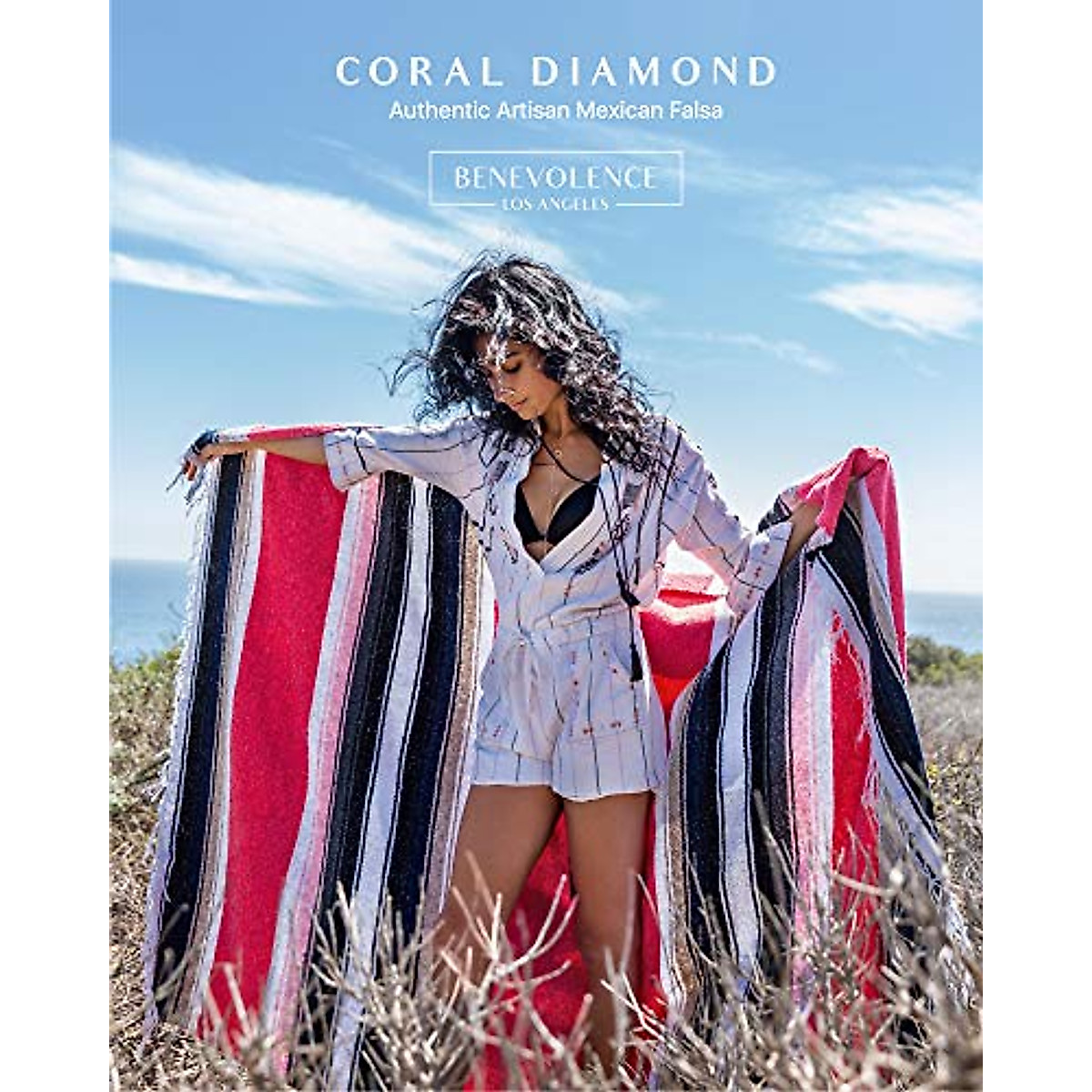 Benevolence LA Mexican Blanket, Authentic Handwoven Yoga Blanket & Outdoor Blanket, Made by Traditional Mexican Artisans, Saddle Blanket, Beach Blanket, Picnic Blanket, & Car Blanket 75 x 52 - Coral