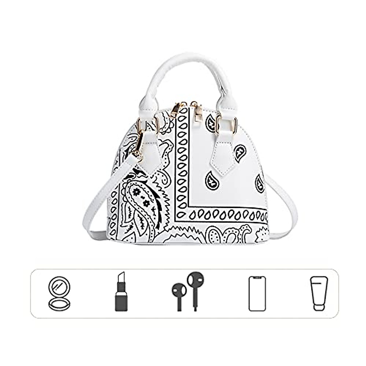 U Scinan Patent Leather Top Handle Tote Bag Mini Zip Around Dome Shoulder Bag Shell Shape Cross Body Handbag Purse Satchel