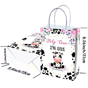 Tyndallrays 16 Pieces Holy Cow I'M ONE First Birthday Party Favors Bags,Holy Cow 1st Birthday Gift Snacks Treat Candy Party Favors Bags with Handles for Girls Boys 1st Birthday Party Decorations