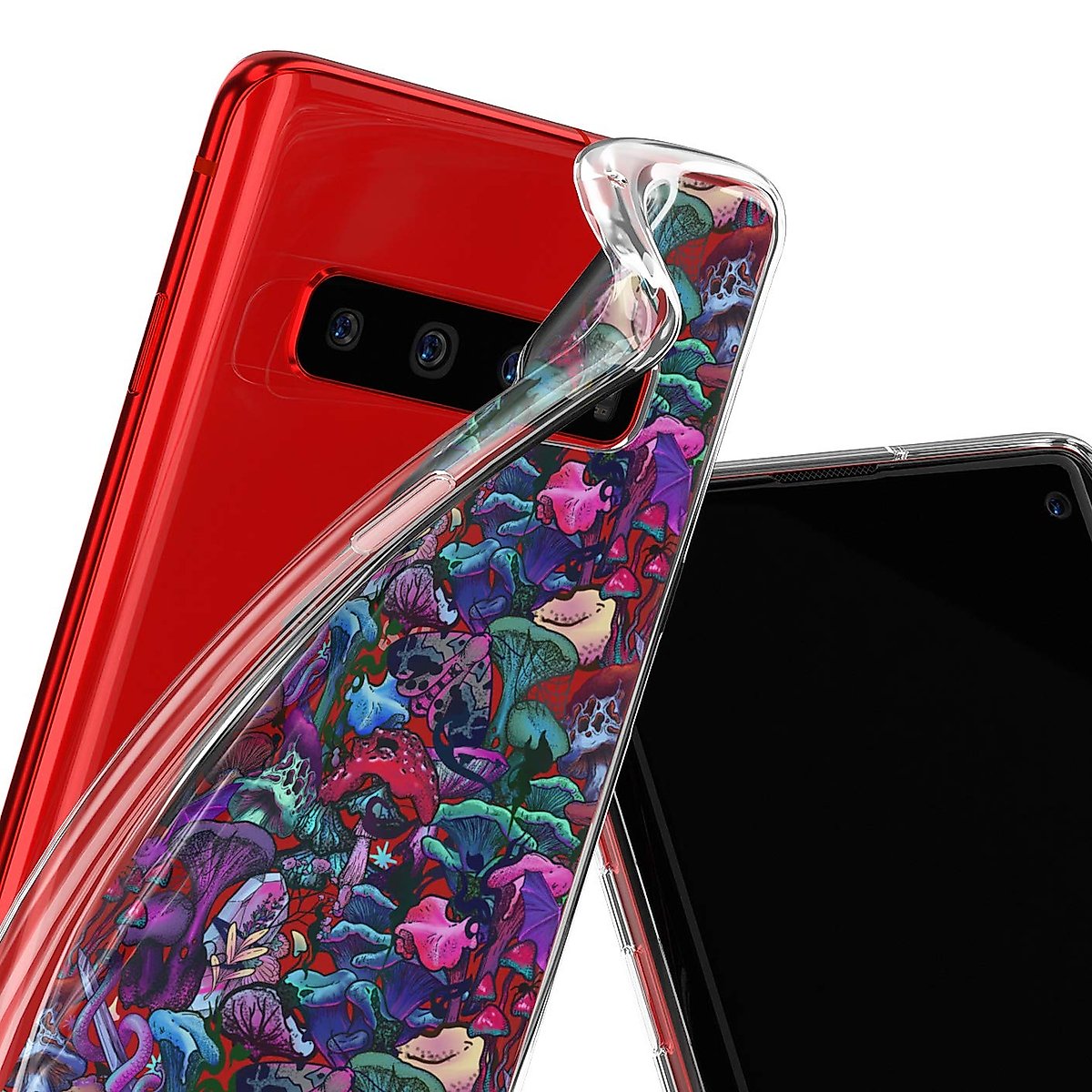 TPU Phone Case Compatible with Samsung A72 A71 5G A70 A51 A50 A32 A21 A11 A12 A13 A14 A01 Trippy Flexible Forest Witchy Lightweight Mushrooms Shockproof Fly Agaric Silicone Magic Protective Soft