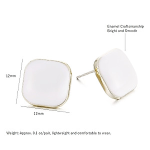 RUOFFETA Small Square Stud Earrings, Pure Colors Square Button Earrings for Women Enamel Square Post Earrings Delicate Pierced Earrings(White)