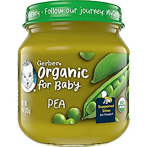Gerber Organic for Baby 1st Foods Baby Food Jar, Pea, USDA Organic & Non-GMO Pureed Baby Food for Supported Sitters, 4-Ounce Glass Jar (Pack of 10 Jars)