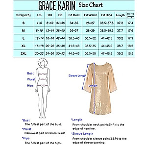 GRACE KARIN Women 3/4 Sleeve Shimmer Sparkle Sequin Party Dresses Rose Red XL