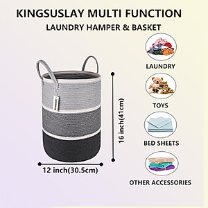 KINGSUSLAY Laundry Hamper, Laundry Basket,Tall Woven Baskets for Blanket storage,Toys,Pillows, Christmas Gifts, Extra Large Nursery Hampers for Laundry(Grey with White-12"x16" Inch)