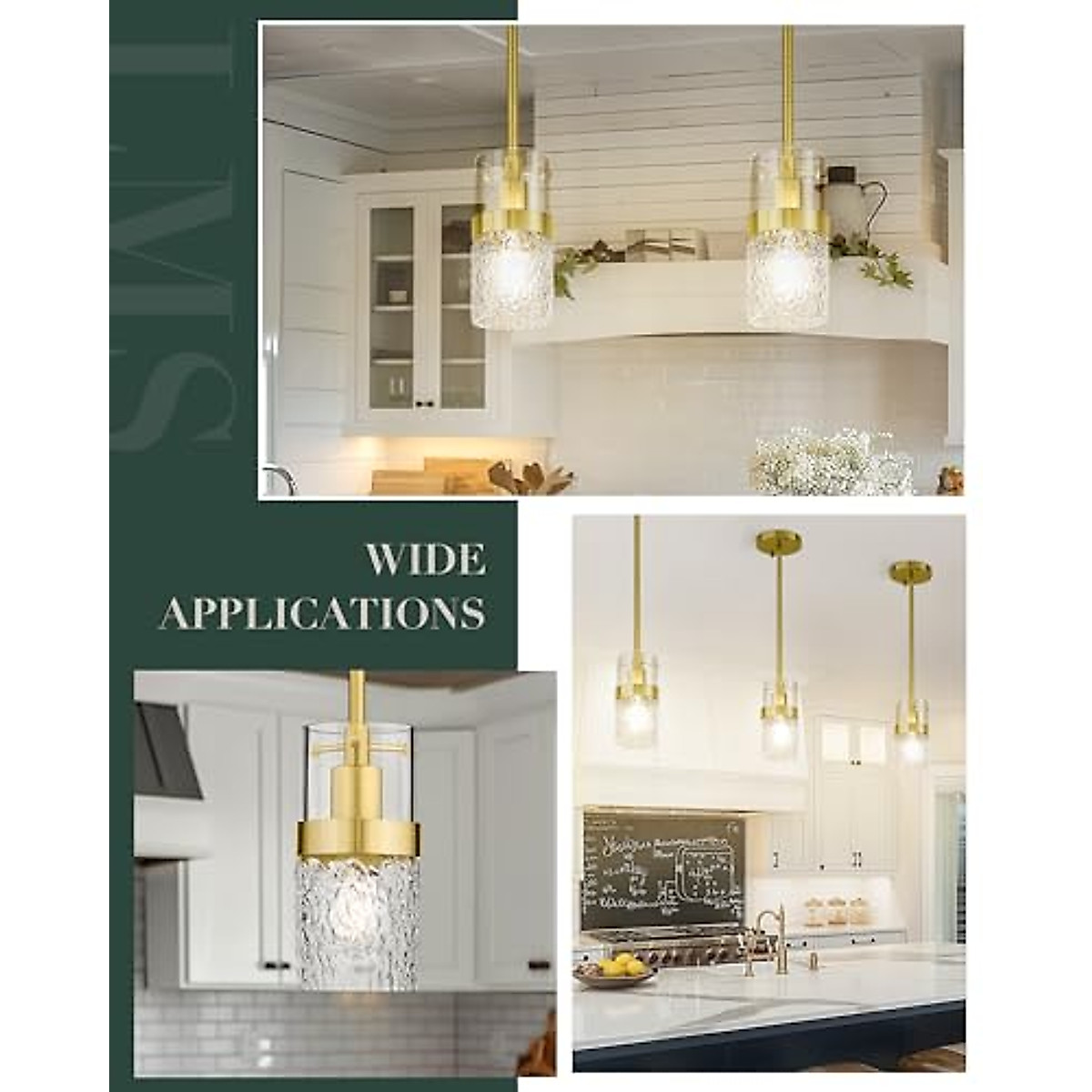 LMS Gold Pendant Light, 1-Light Pendant Lighting for Kitchen Island with Hammered Glass, LMS-171