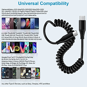 Retractable USB C Cable, 2Pack 3ft Coiled USB-C to Type C Fast Charge Cord for Car, USB-C Charging Cable for iPhone 15/15 Pro Max, Pixel 8 7 Pro 7a 6 5 4 XL,Samsung Galaxy S24 S23 Ultra S22 A54 A14 5G