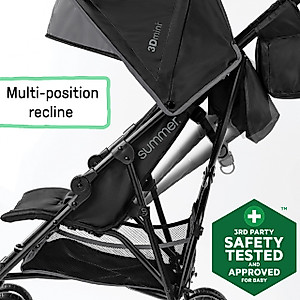 Summer Infant, 3D Mini Convenience Stroller – Lightweight Stroller with Compact Fold MultiPosition Recline Canopy with Pop Out Sun Visor and More – Umbrella Stroller for Travel and More, Gray