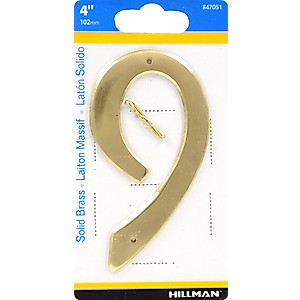 HIllman 847051 4-Inch Nail-On Traditional Solid Brass House Number 9