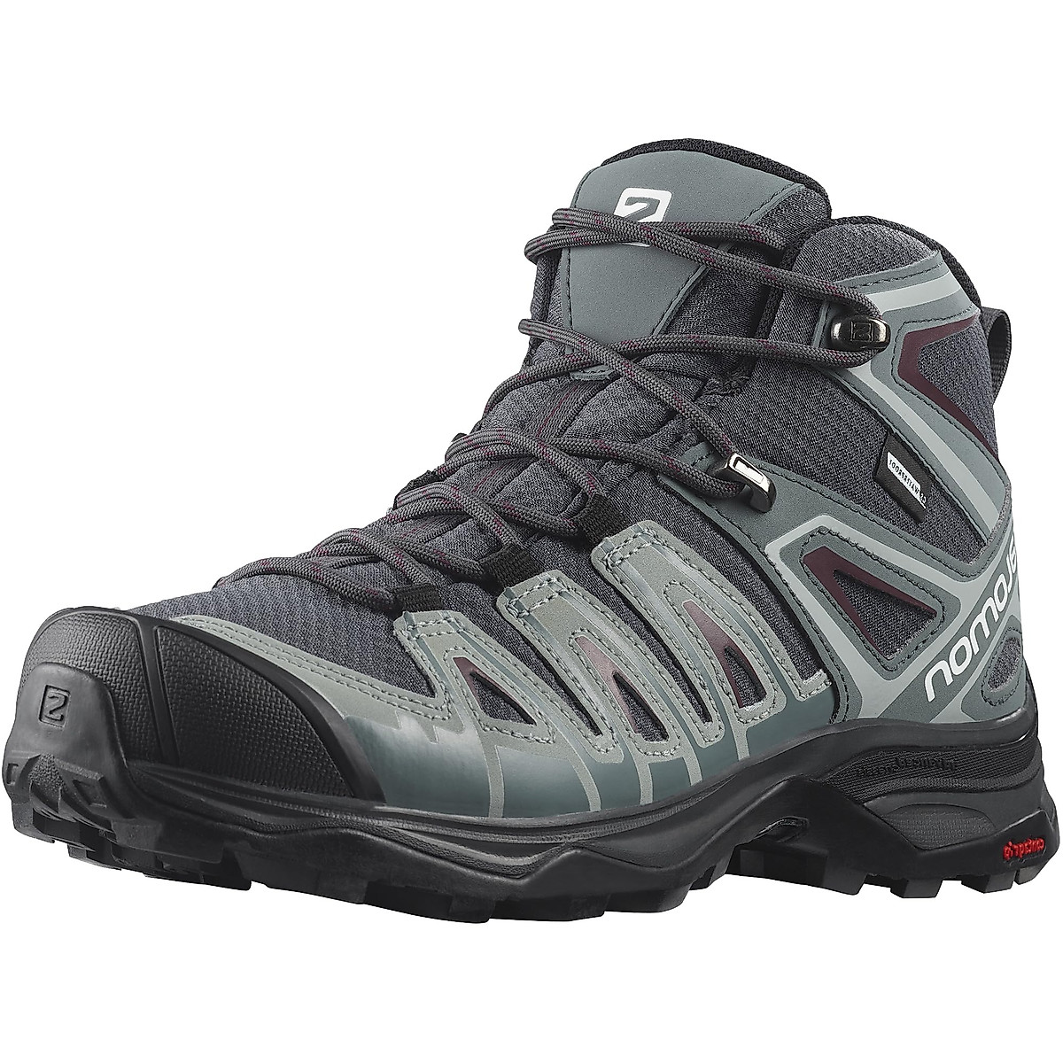 Salomon Women's X ULTRA PIONEER MID CLIMASALOMON™ WATERPROOF Hiking Boots for Women, Ebony / Stormy Weather / Wine Tasting, 5