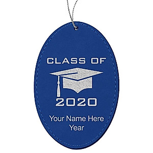 LaserGram Faux Leather Christmas Ornament, Grad Cap Class of 2023, 2024, 2025, 2026, 2027, Personalized Engraving Included (Dark Blue, Oval)