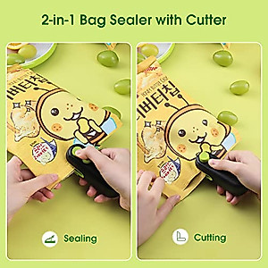 NOVFIT Mini Bag Sealer, 2 Pack Heat Bag Sealer with Cutter for Chips, USB Rechargeable Handheld Resealer Portable Plastic Bag Sealer Heat Seal Vacuum Automatic Sealing Machine, Sellador de Bolsas Plasticas