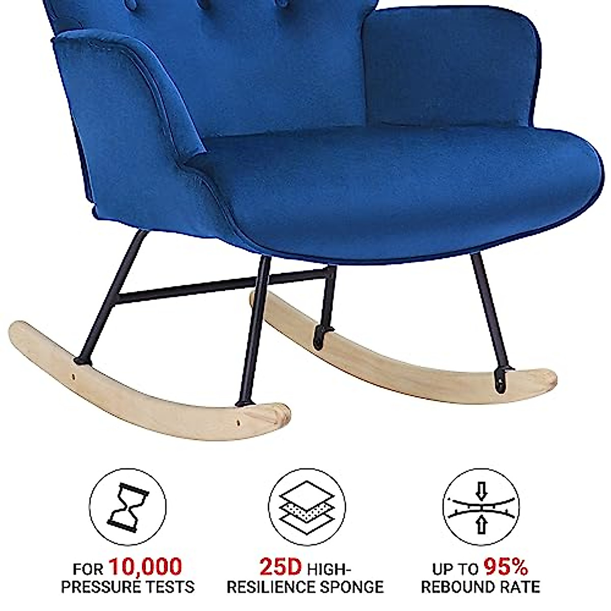 K Knowbody Rocking Chair Nursery, Boho Nursery Glider Rocker Modern Accent Chair for Bedroom, Living Room, Tufted Upholstered Armchair with Linen Fabric, Nursing Chairs for Mom and Baby, Blue