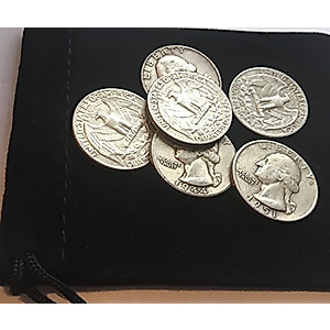 6 Silver Washington Quarters ((Comes in a Velvet Bag)) Fine Details