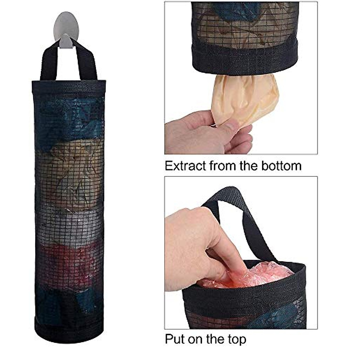 Plastic Bag Holder, Hanging Folding Mesh Garbage Bag for Home and Kitchen Plastic Bag Storage (Black 2 Pack)