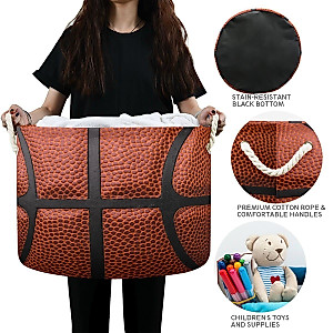 ALAZA Basketball Ball Texture Liner Storage Box Toy Basket Laundry Storage Organizer Bins with Handles Large Baskets for Living Room Nursery Decor