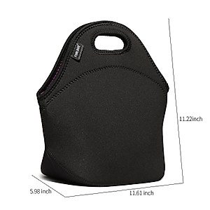 Black 4mm Neoprene Lunch Bags for Men Small Insulated Tote Bag With Zipper for Adults Women - FUNLAVIE