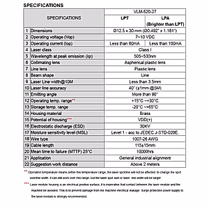 Quarton Laser Module VLM-520-27 LPA Direct Green Laser Line Generator (Industrial Use Line Laser)