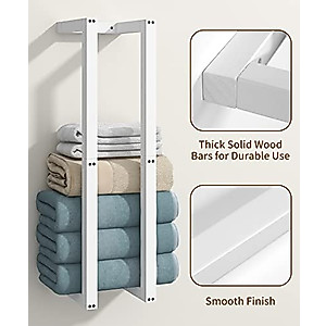 Sonefreiy Bathroom Wall Towel Racks for Rolled Towels, Solid Wooden White Towel Holder, Wall Towel Organizer Rustic Bathroom Towel Storage for Shower Towel, Bath Towels, Beach Towels, Towel Shelves