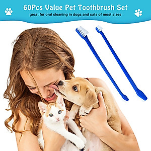 Elesunory 60 Pcs Dog Toothbrush Bulk, Dual Headed Dental Dog Toothbrush Set, Long Handle Toothbrush for Dogs Cat Puppy Teeth Cleaning Dental Oral Care (Blue)